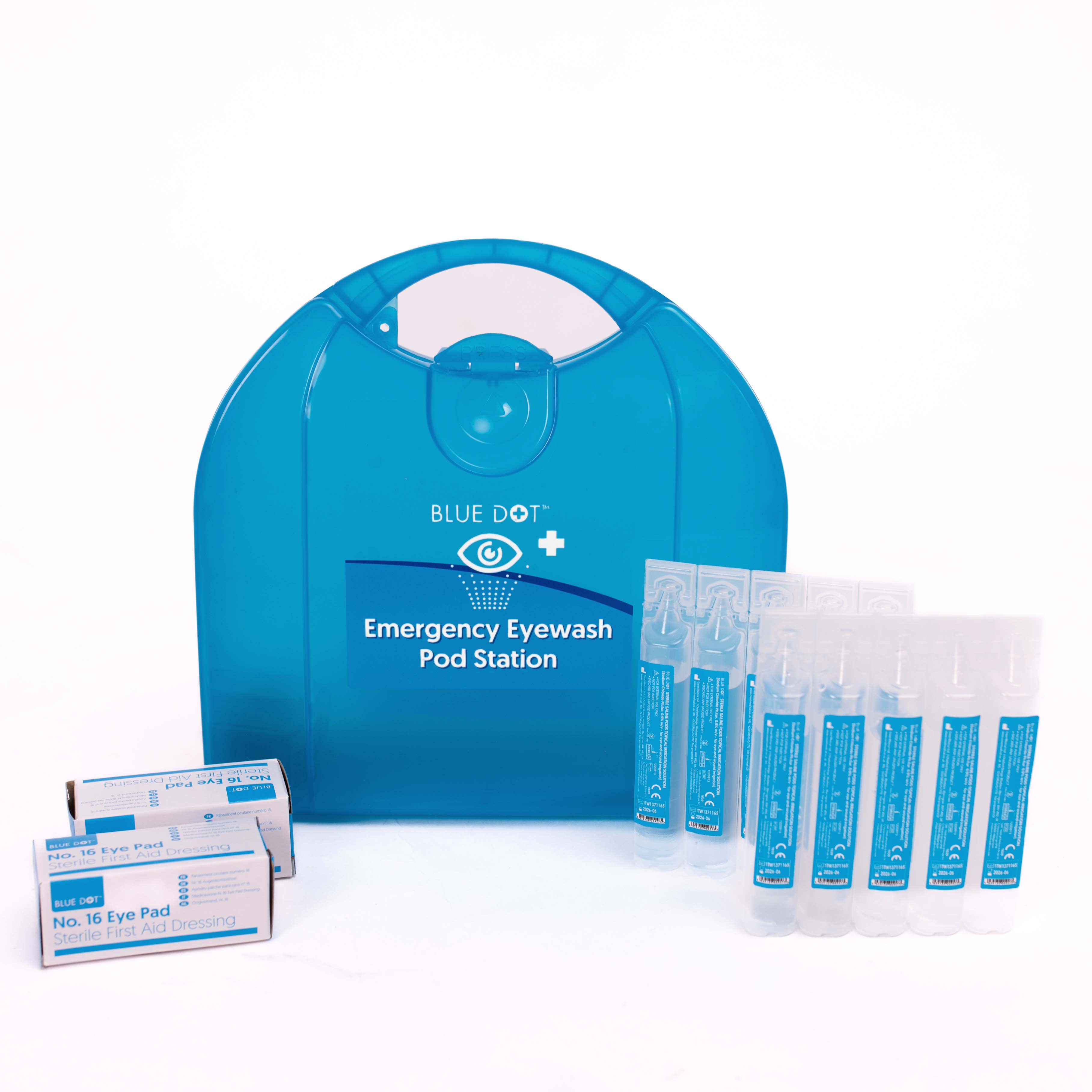 Blue Dot 20ml Eye Wash Pod Kit -Blue Box with Bracket – 1x Each – Essex ...